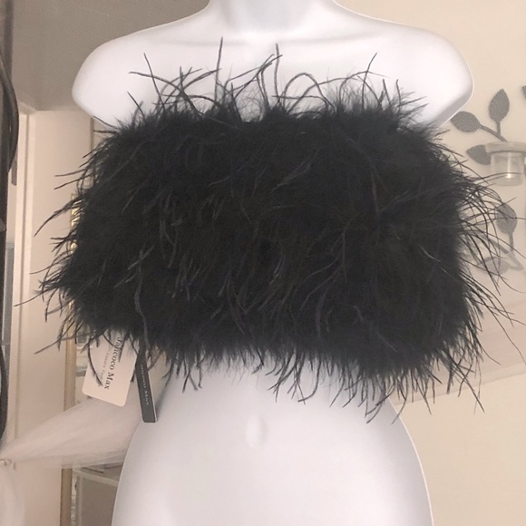 Tops | Flash Sale New Custom Ostrich Feather Crop Top | Poshmark